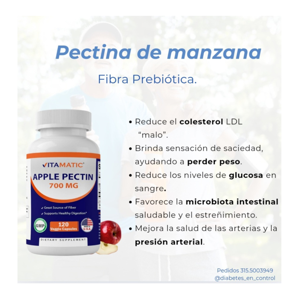 Pectina de manzana.Fibra prebiotica. 700 mg. 120 cápsulas. Vitamatic ...